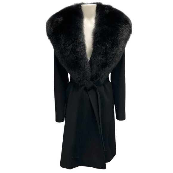 FLEURETTE | Jackets & Coats | Fleurette Black Fox Fur Collared Belted ...